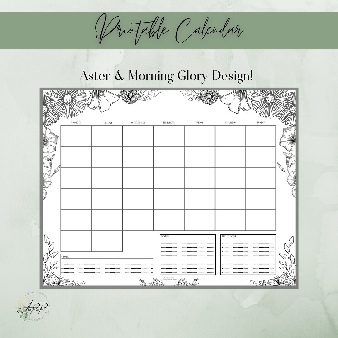 Printable Calendar With Floral Design / Flower Design Calendar With ...