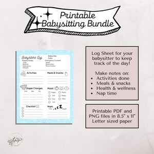 Babysitting Log Sheet, Information and Agreement Sheet Bundle Blue - Etsy