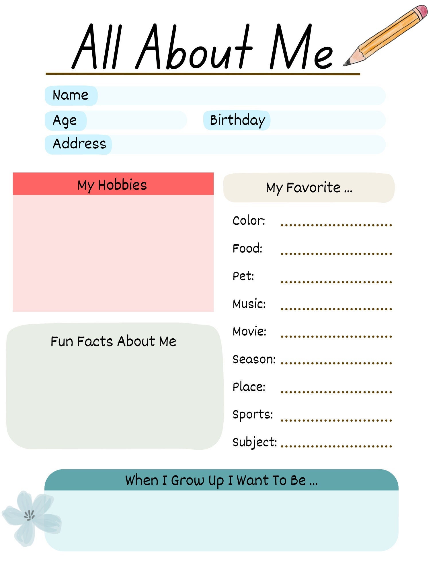 First Day of School Assignment, Open House Craft, All About Me for ...