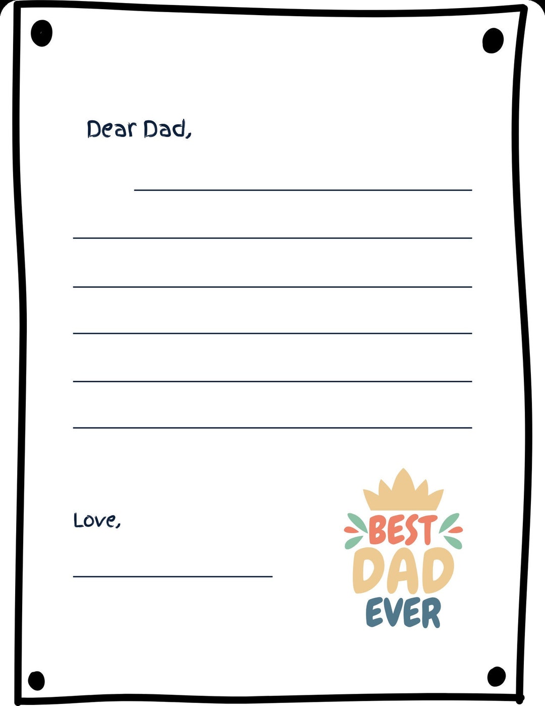Father's Day Letter, Fathers Day Gift From Kids, Dear Dad, Handwritten ...