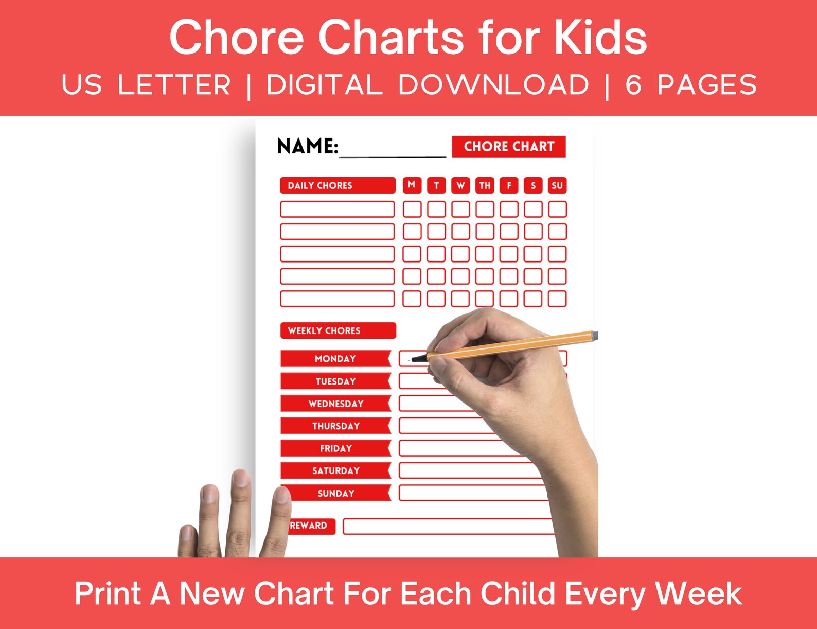 Chore Chart for Kids | Kids Chore Chart, Family Chore Chart, Printable ...