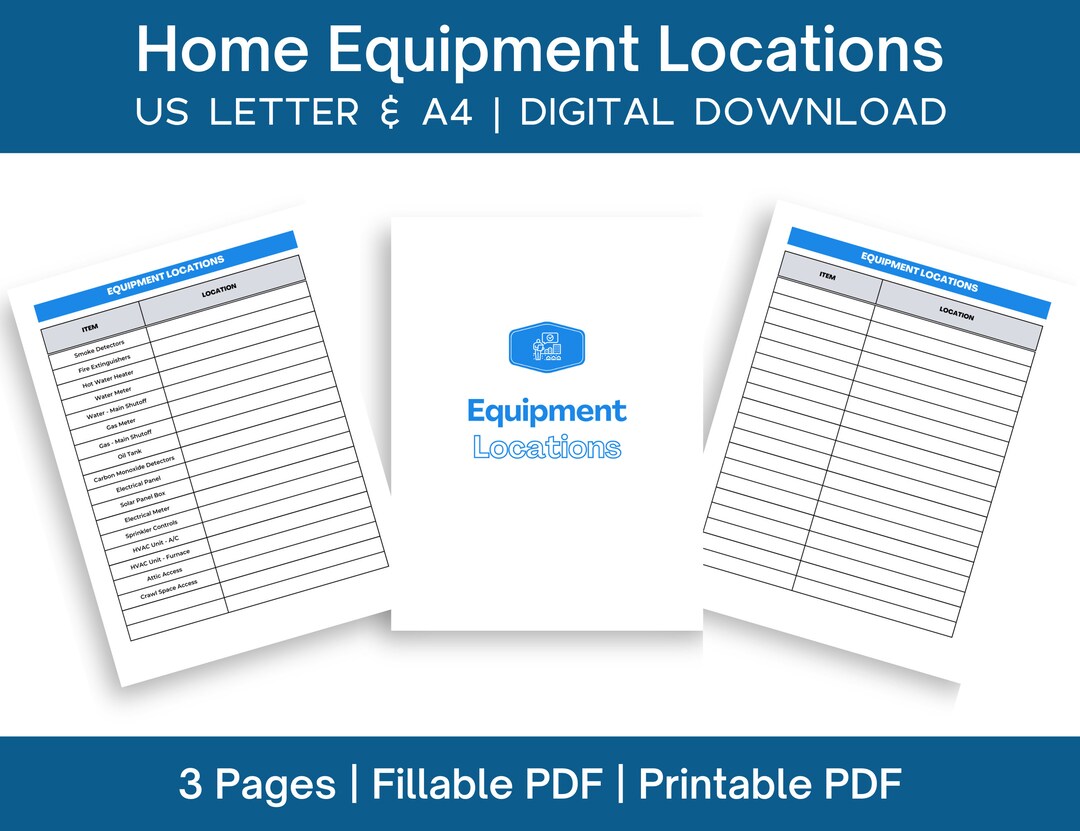 Home Equipment Locations Fillable PDF | Printable Equipment Tracker ...