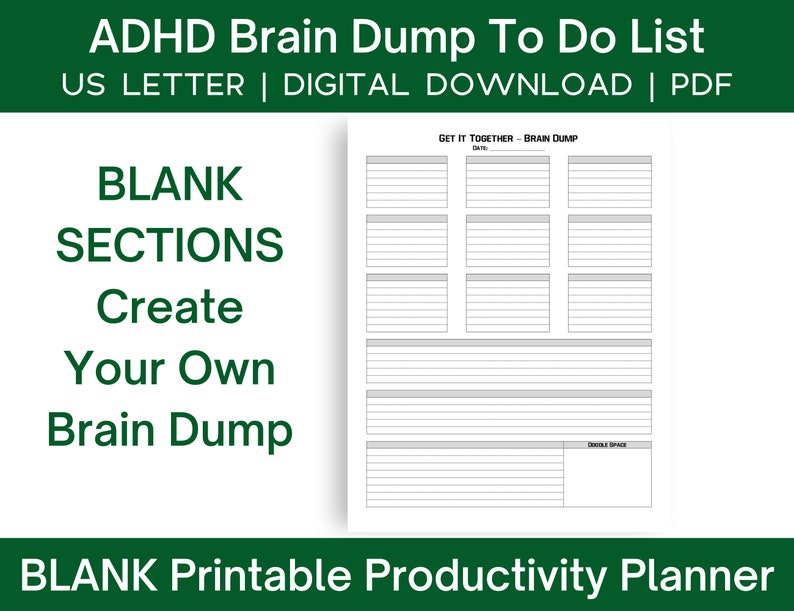 Blank ADHD Brain Dump to Do List | Daily Planner Template, Productivity ...