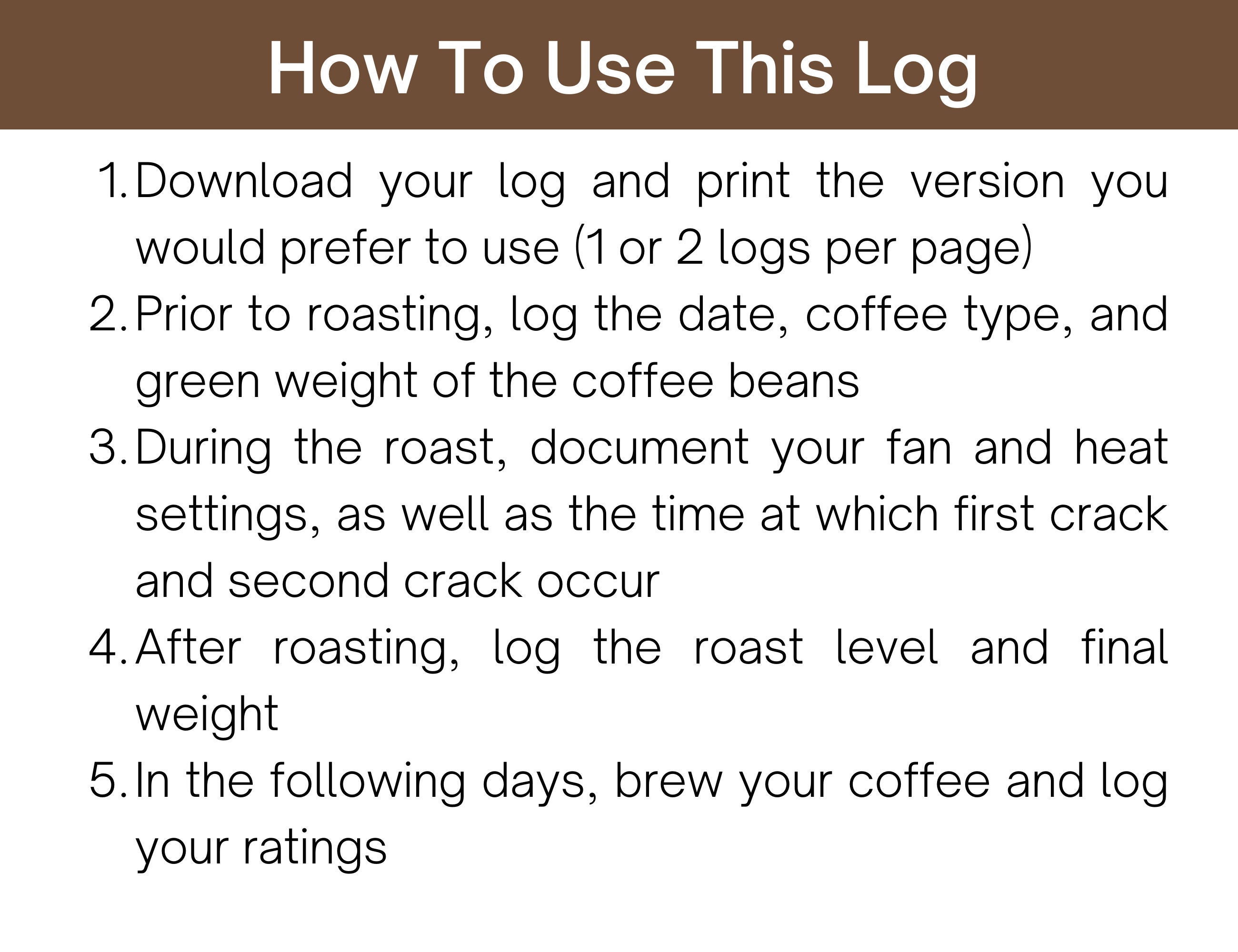 Freshroast Coffee Roasting Log, SR540 SR800 Home Roasters Logbook | Roast Profile Tracker ...