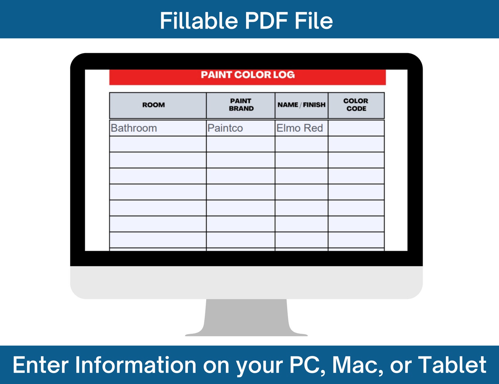 Home Paint Color Log Fillable PDF Printable Paint Color - Etsy