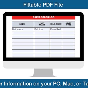 Home Paint Color Log Fillable PDF | Printable Paint Color Tracker ...