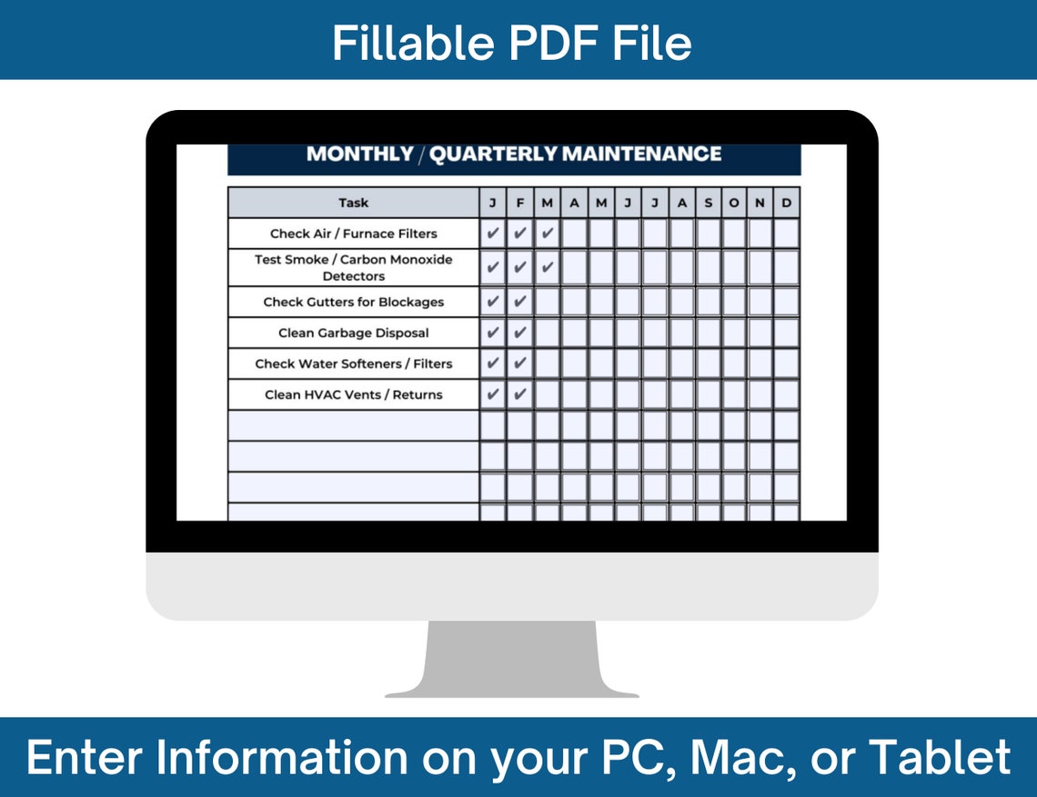 Home Maintenance Checklist Fillable PDF | Printable Recurring ...