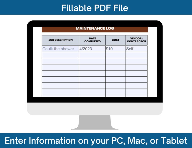 Home Maintenance Log Fillable PDF | Printable Maintenance Log Sheets ...