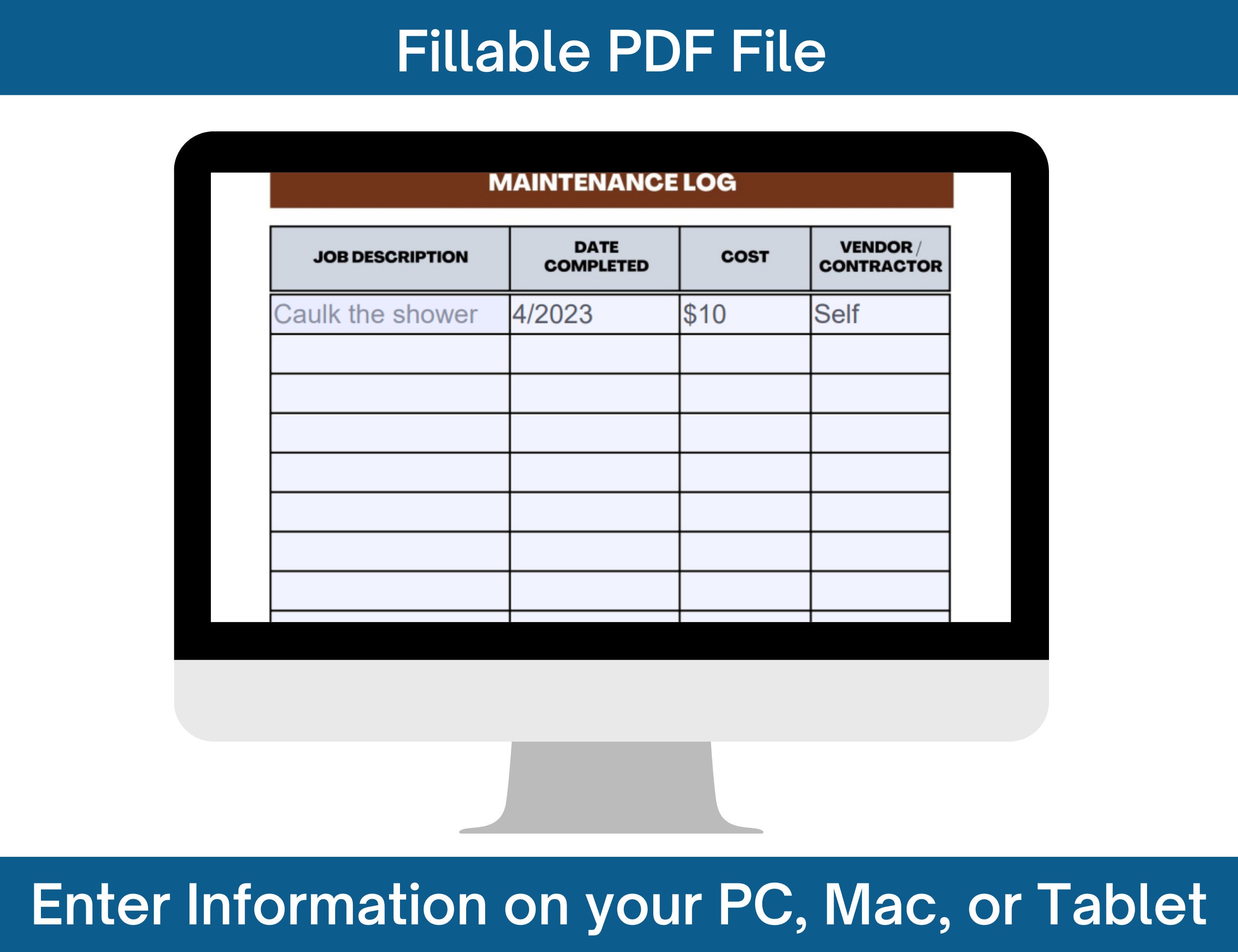 Home Maintenance Log Fillable PDF | Printable Maintenance Log Sheets ...