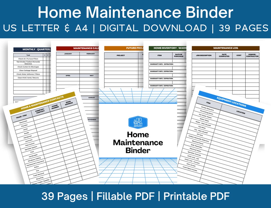 Home Maintenance Binder Fillable PDF | Printable Maintenance Checklist ...