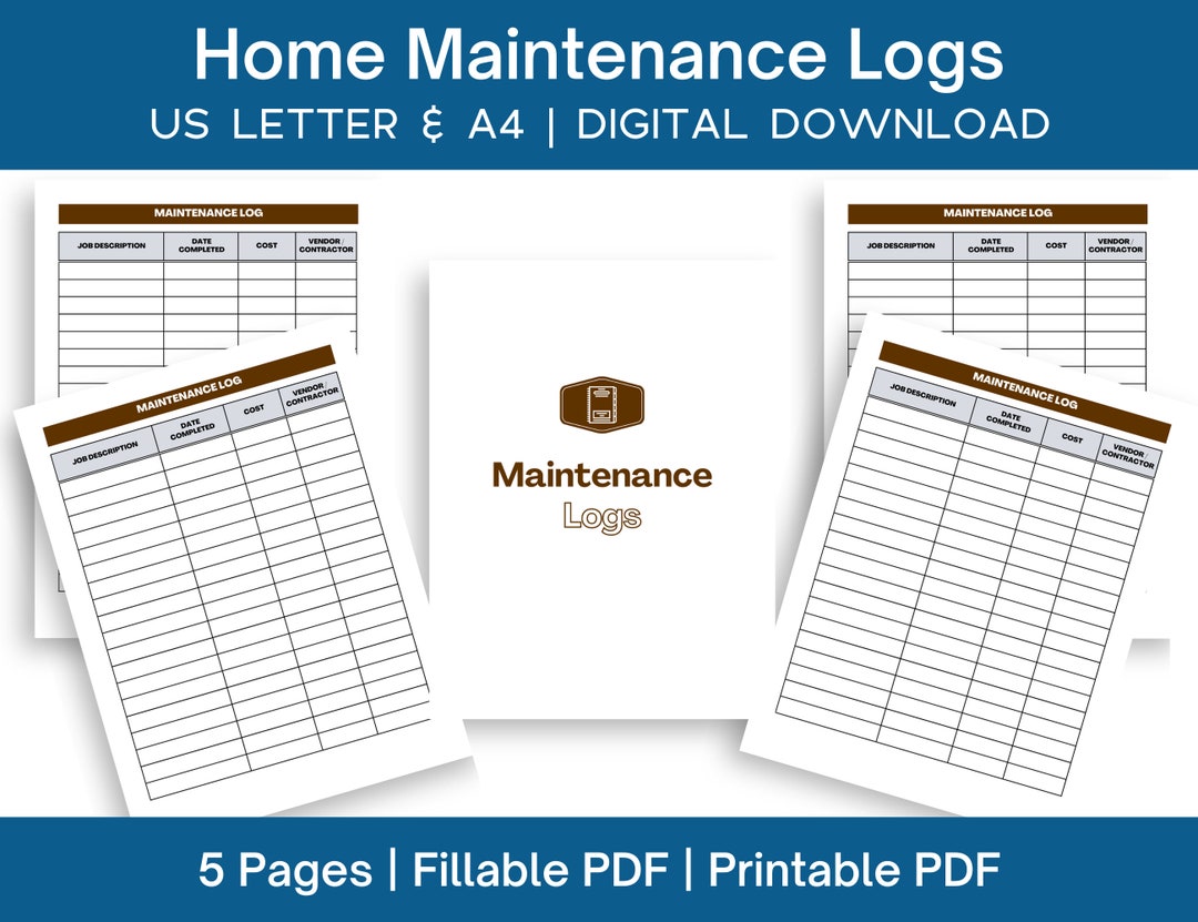 Home Maintenance Log Fillable PDF | Printable Maintenance Log Sheets ...