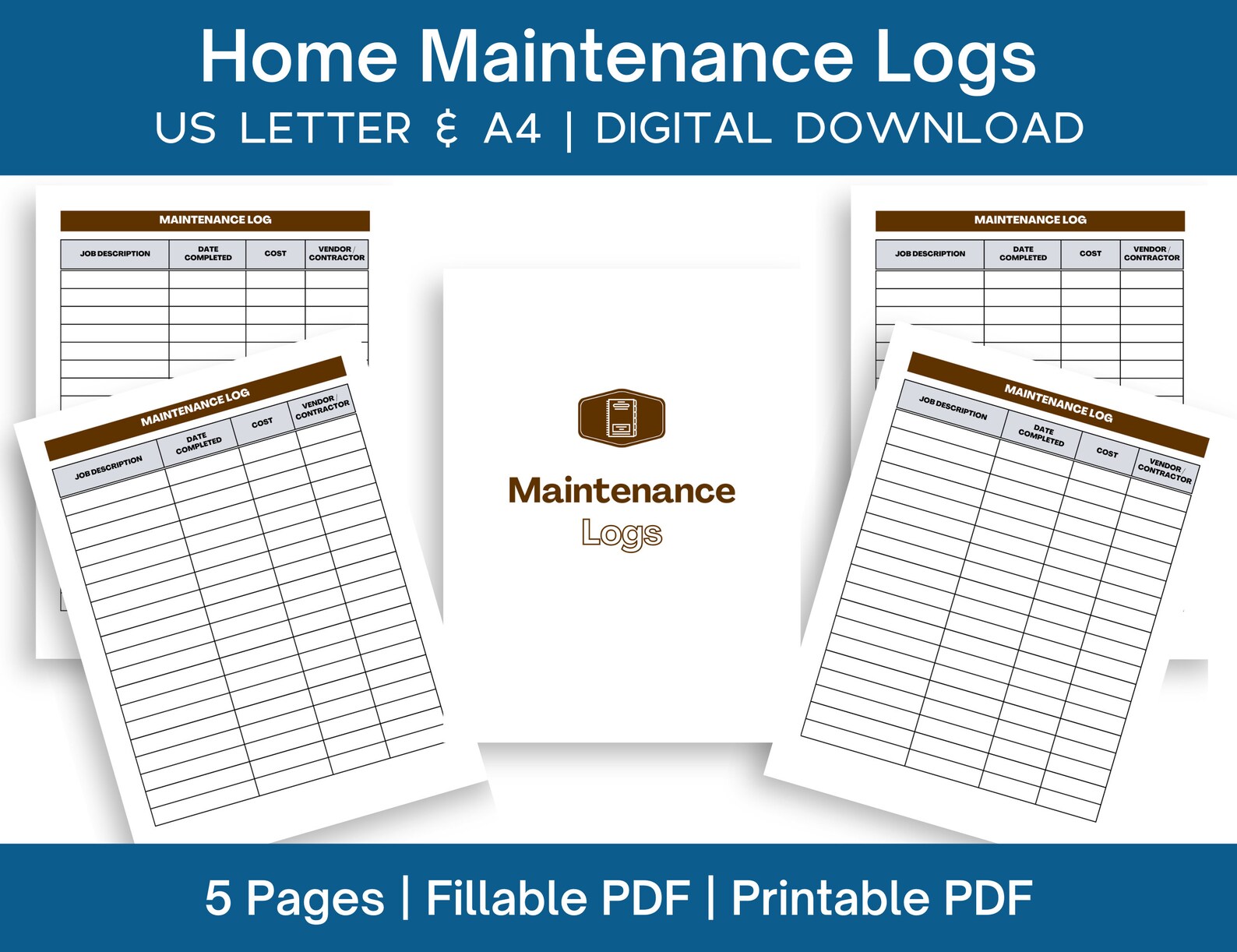 Home Maintenance Log Fillable PDF Printable Maintenance Log Sheets ...
