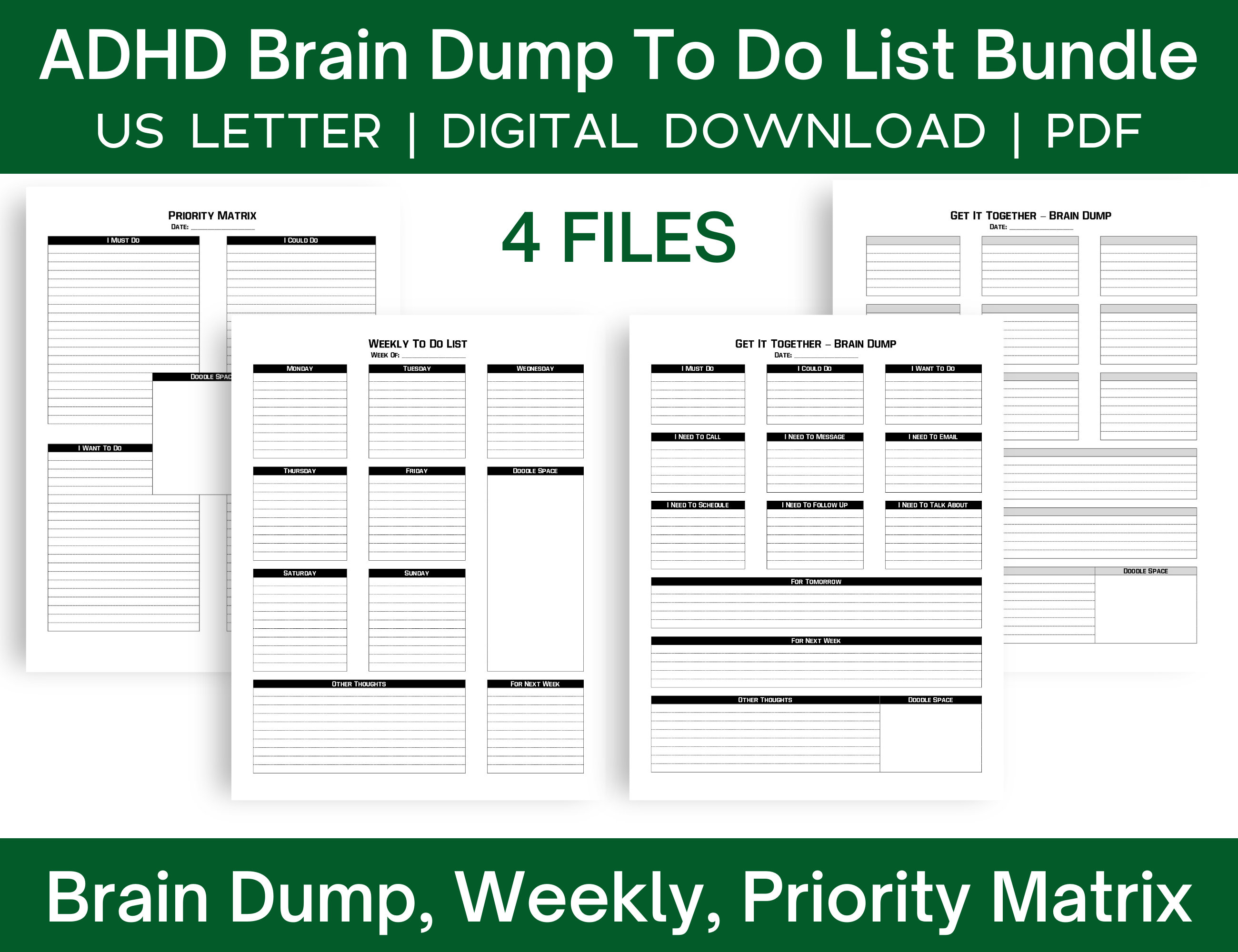 ADHD Brain Dump BUNDLE | to Do List, Daily Planner Template ...