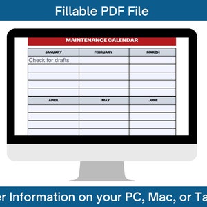 Home Maintenance Calendar Fillable PDF | Printable Maintenance ...