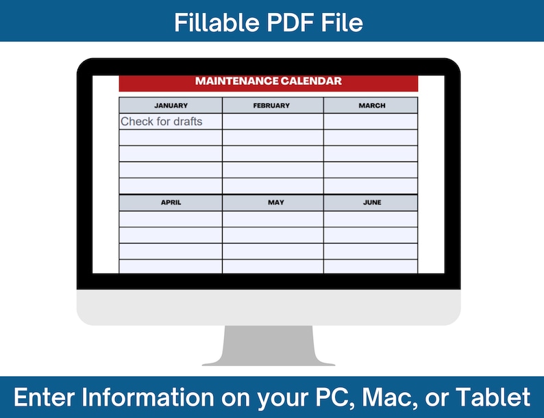 Home Maintenance Calendar Fillable PDF | Printable Maintenance ...