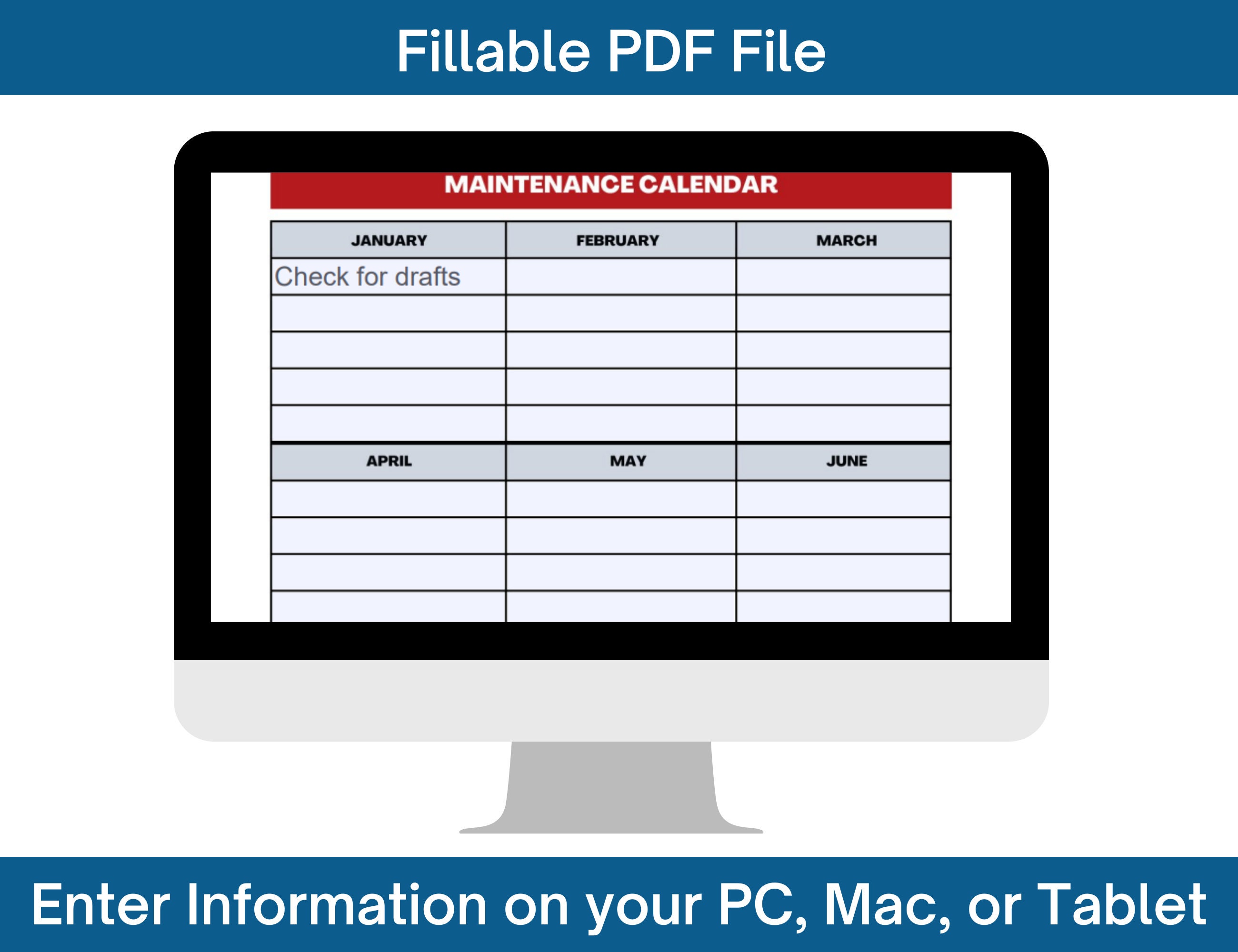 Home Maintenance Calendar Fillable PDF | Printable Maintenance ...