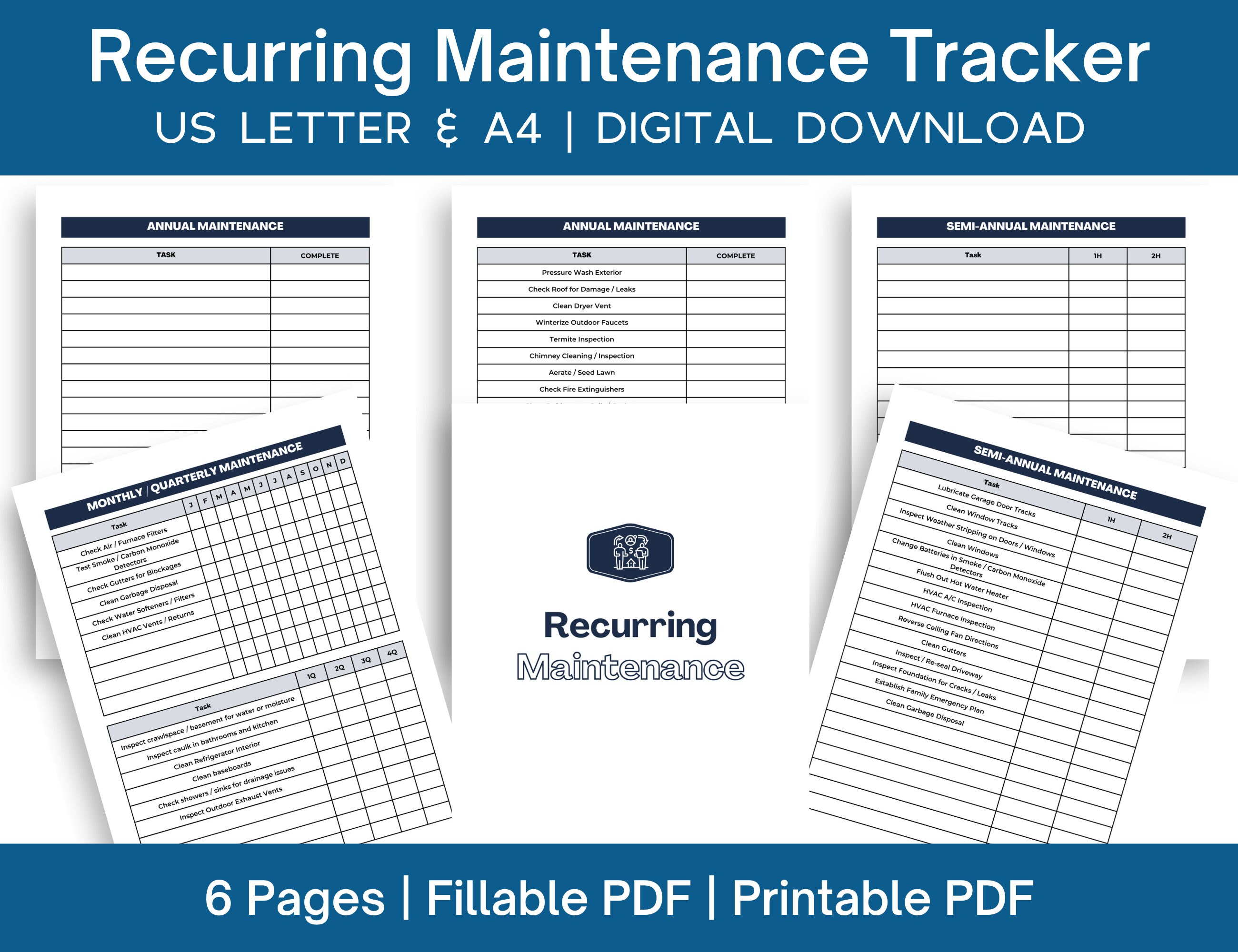 Home Maintenance Checklist Fillable PDF | Printable Recurring ...