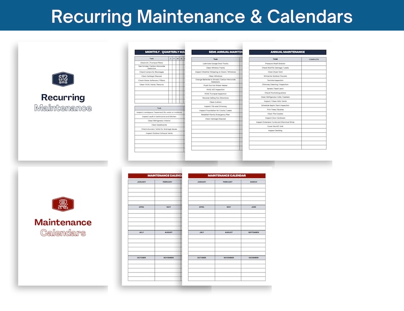 Home Maintenance Binder Fillable PDF | Printable Maintenance Checklist ...