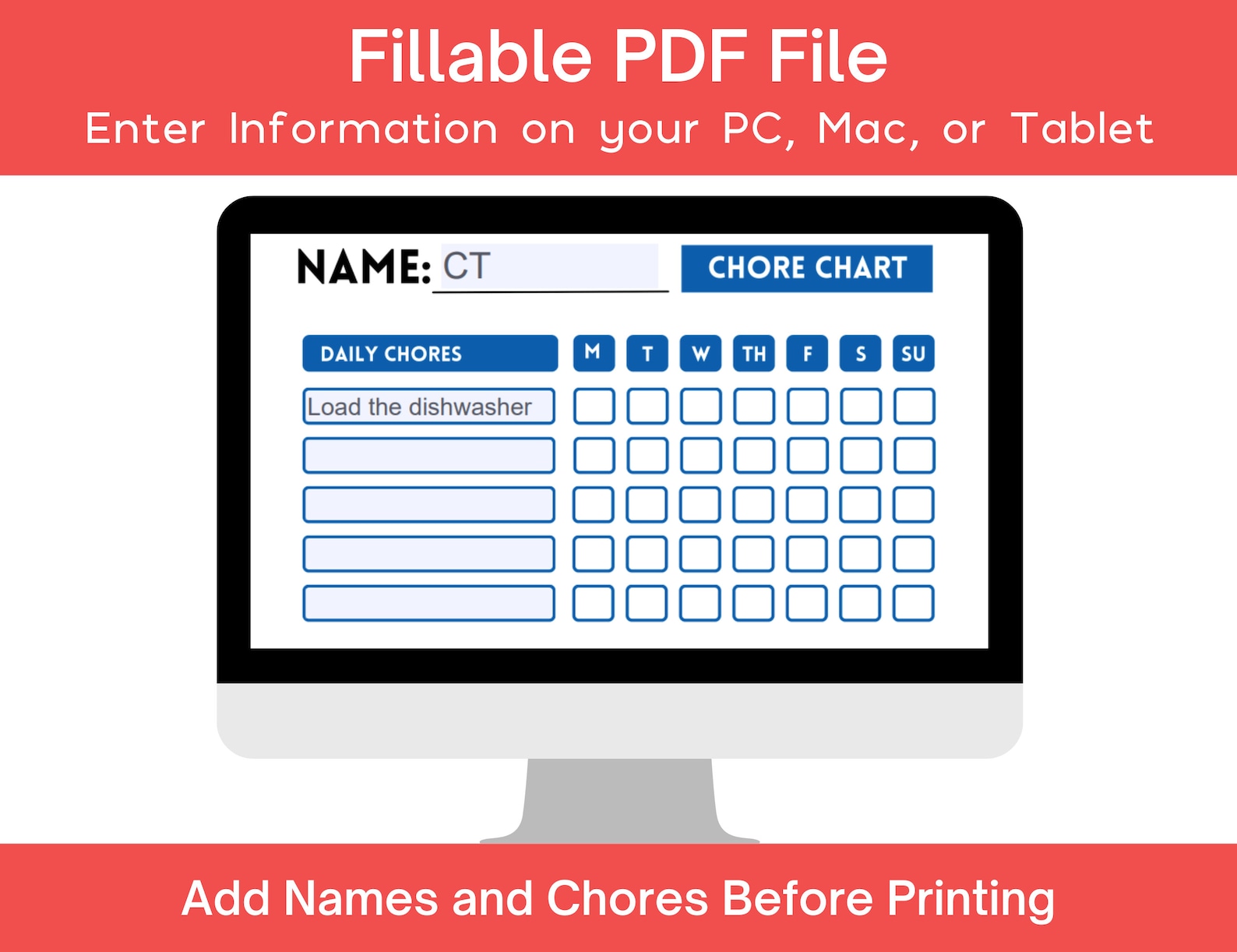 Chore Chart for Kids | Kids Chore Chart, Family Chore Chart, Printable ...