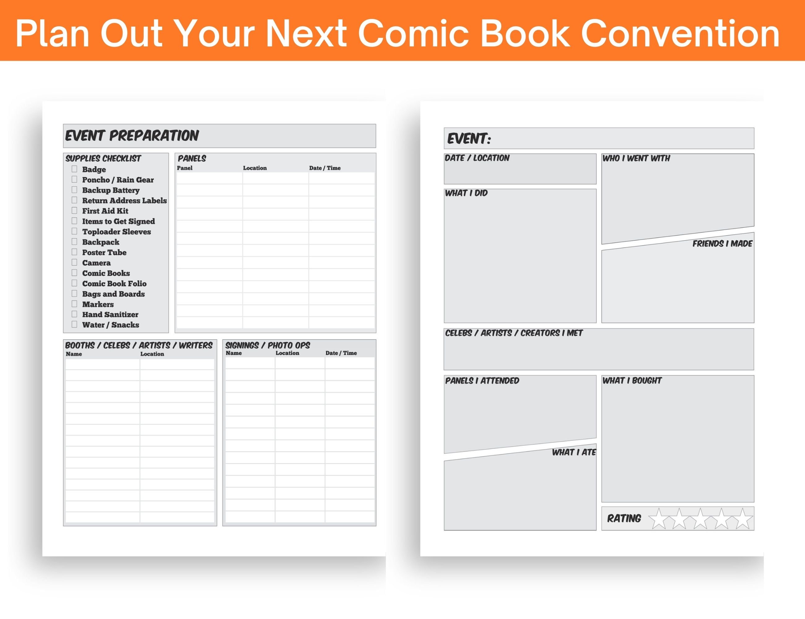 Comic Con Journal | Printable, Pocket Planner, Digital, Instant ...