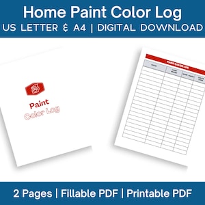 Home Paint Color Log Fillable PDF | Printable Paint Color Tracker ...