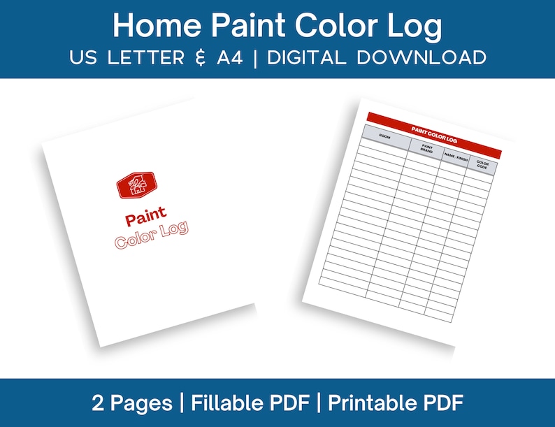 Home Paint Color Log Fillable PDF | Printable Paint Color Tracker ...