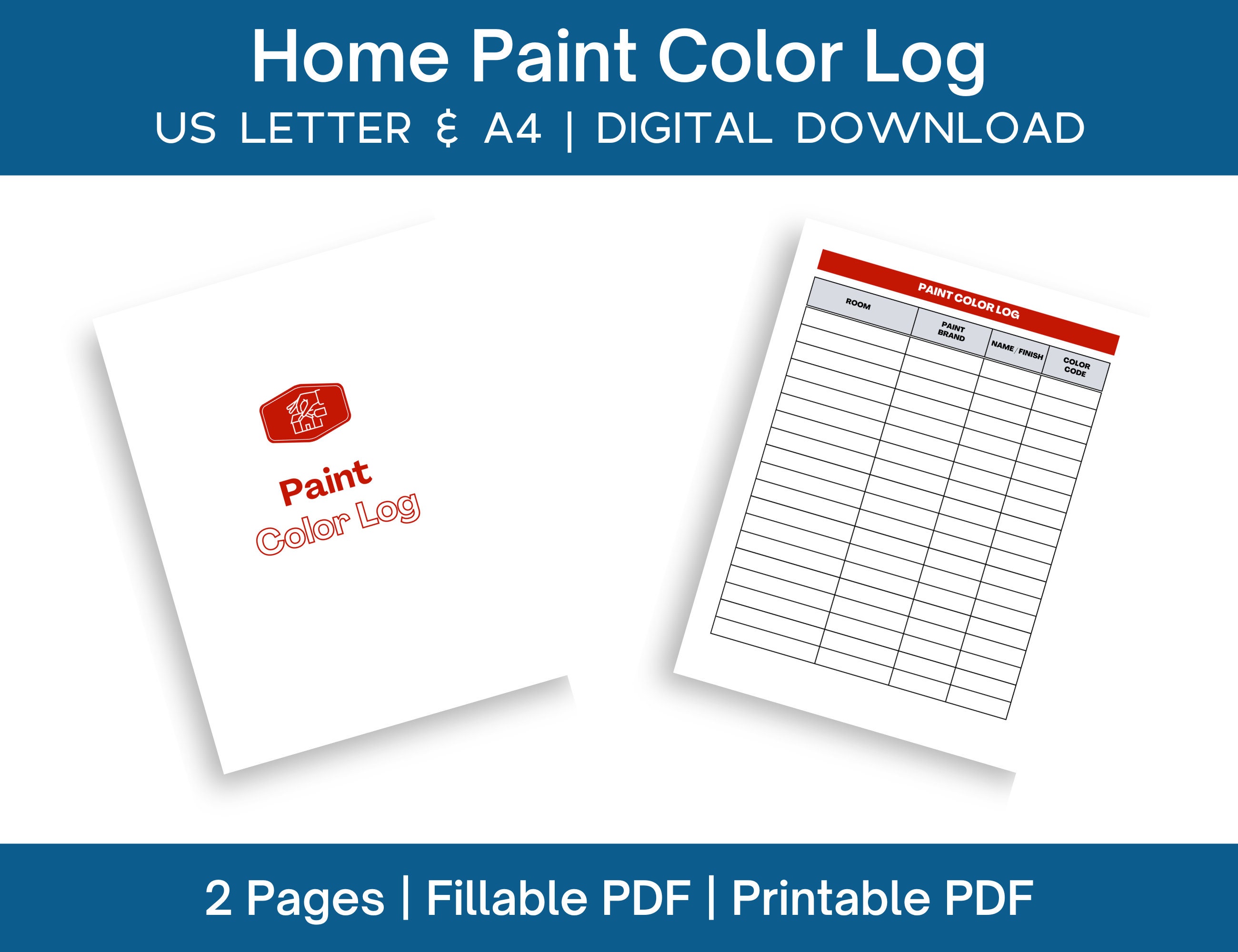 Home Paint Color Log Fillable PDF | Printable Paint Color Tracker ...