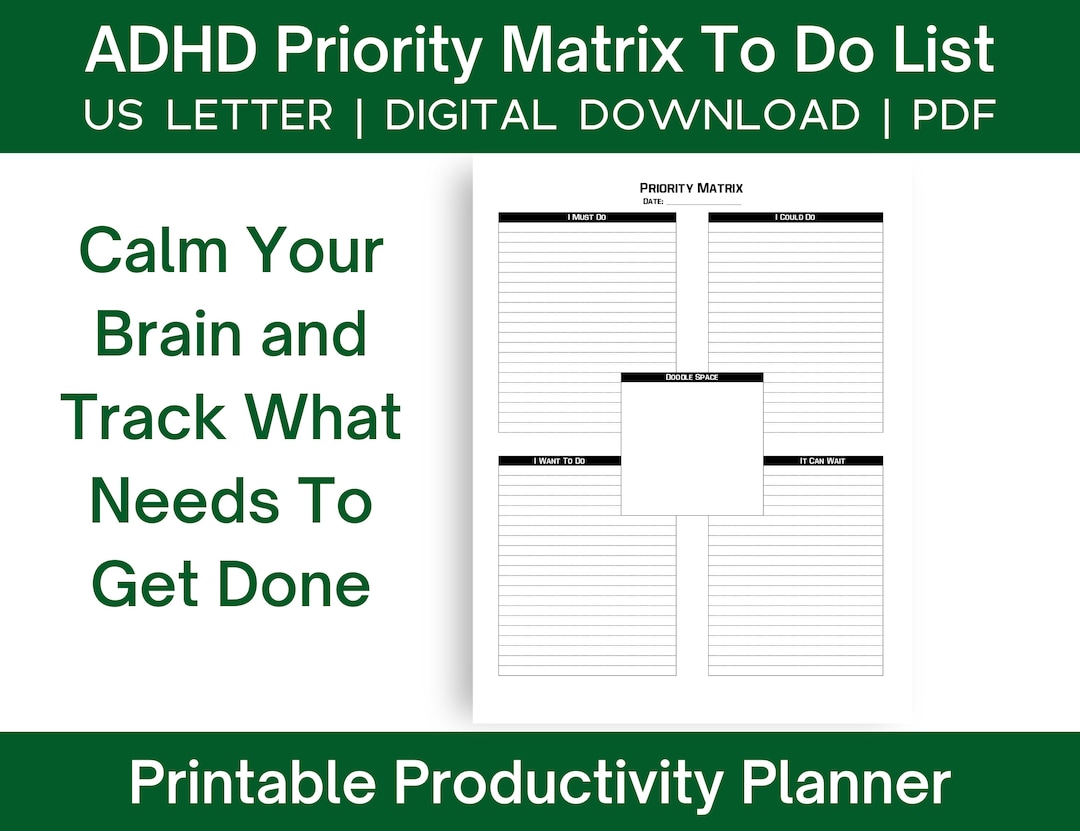 ADHD Priority Matrix to Do List | Daily Planner Template, Productivity ...