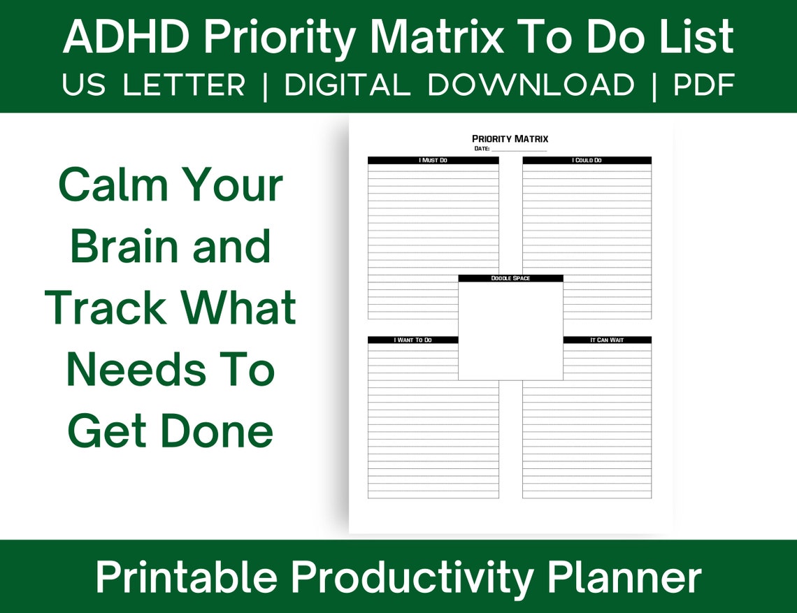 ADHD Priority Matrix to Do List Daily Planner Template, Productivity ...