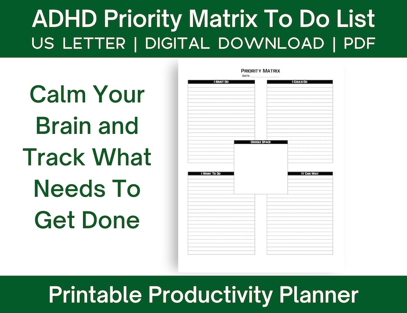 ADHD Priority Matrix to Do List | Daily Planner Template, Productivity ...