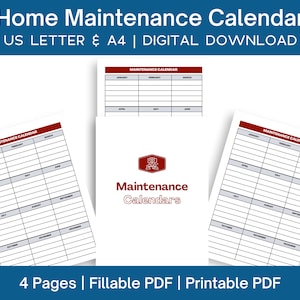 Home Maintenance Calendar Fillable PDF | Printable Maintenance ...