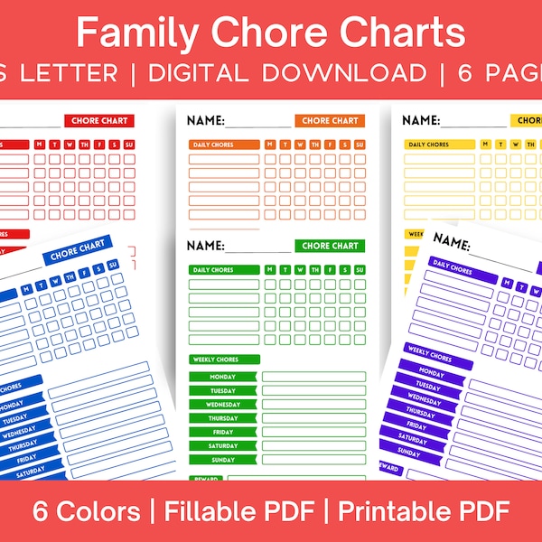 Chore Chart for Kids Kids Chore Chart, Family Chore Chart, Printable ...