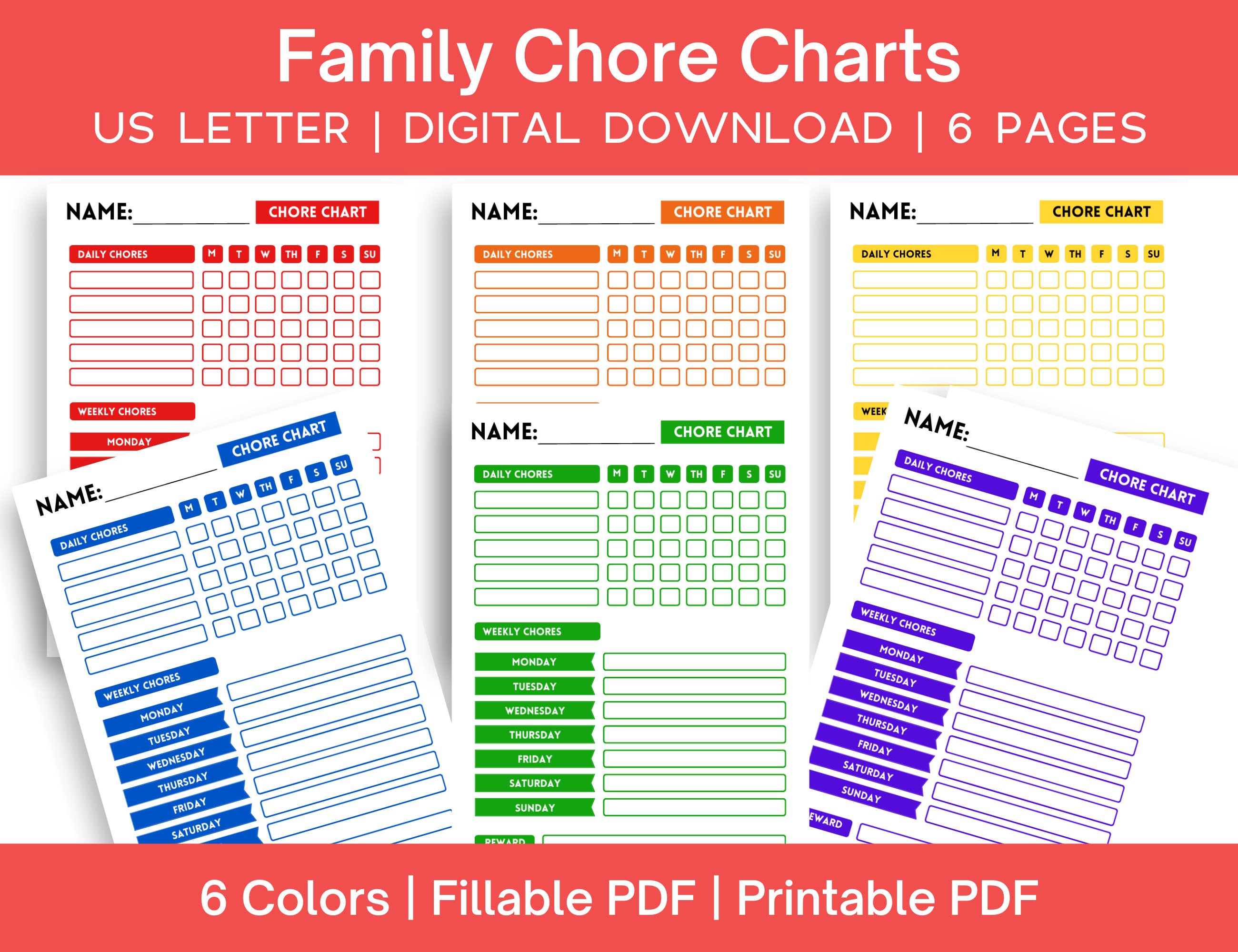 Chore Chart for Kids | Kids Chore Chart, Family Chore Chart, Printable ...