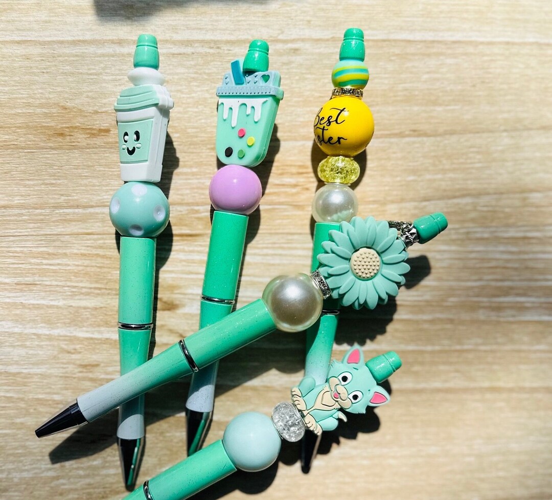 Work Essentials: Teal Beaded Pens, Cute Animal, Flower Designs, Bubble ...