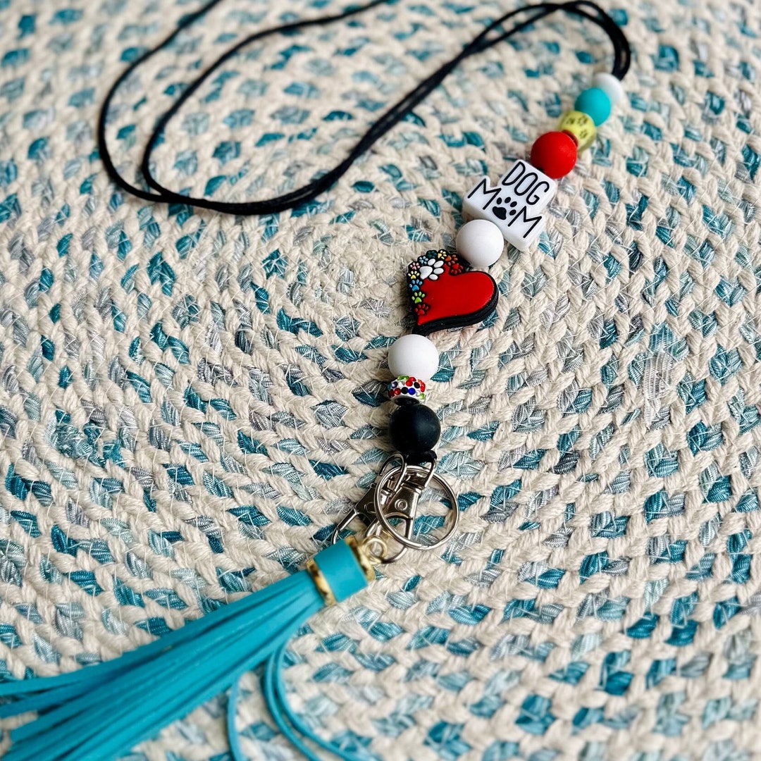 Dog Mom Lanyard | Dog Mom | Pet Lover | Beaded Lanyard | Breakaway ...