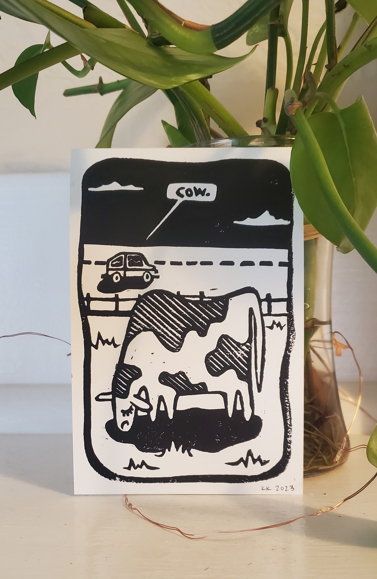 ROADTRIP Linocut Block Print, Original Wall Art 4x6" - Etsy
