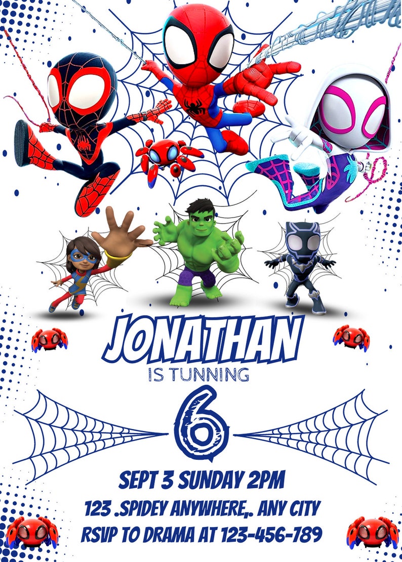 Spiderman Birthday Invitation Kids Customized Invitation Party ...
