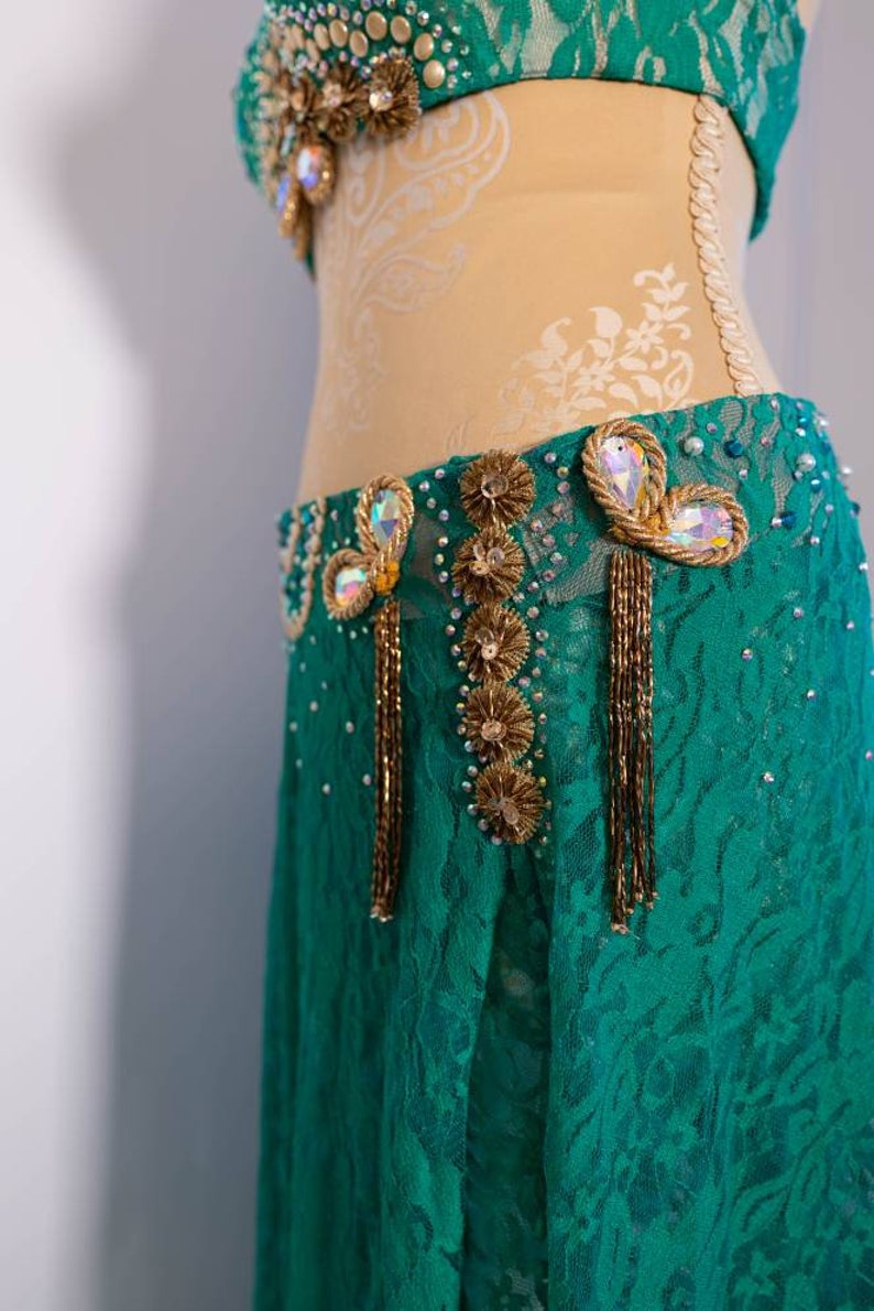 Green Blue Gold Belly Dance Costume Size S-M, Competition Dress, Stage ...