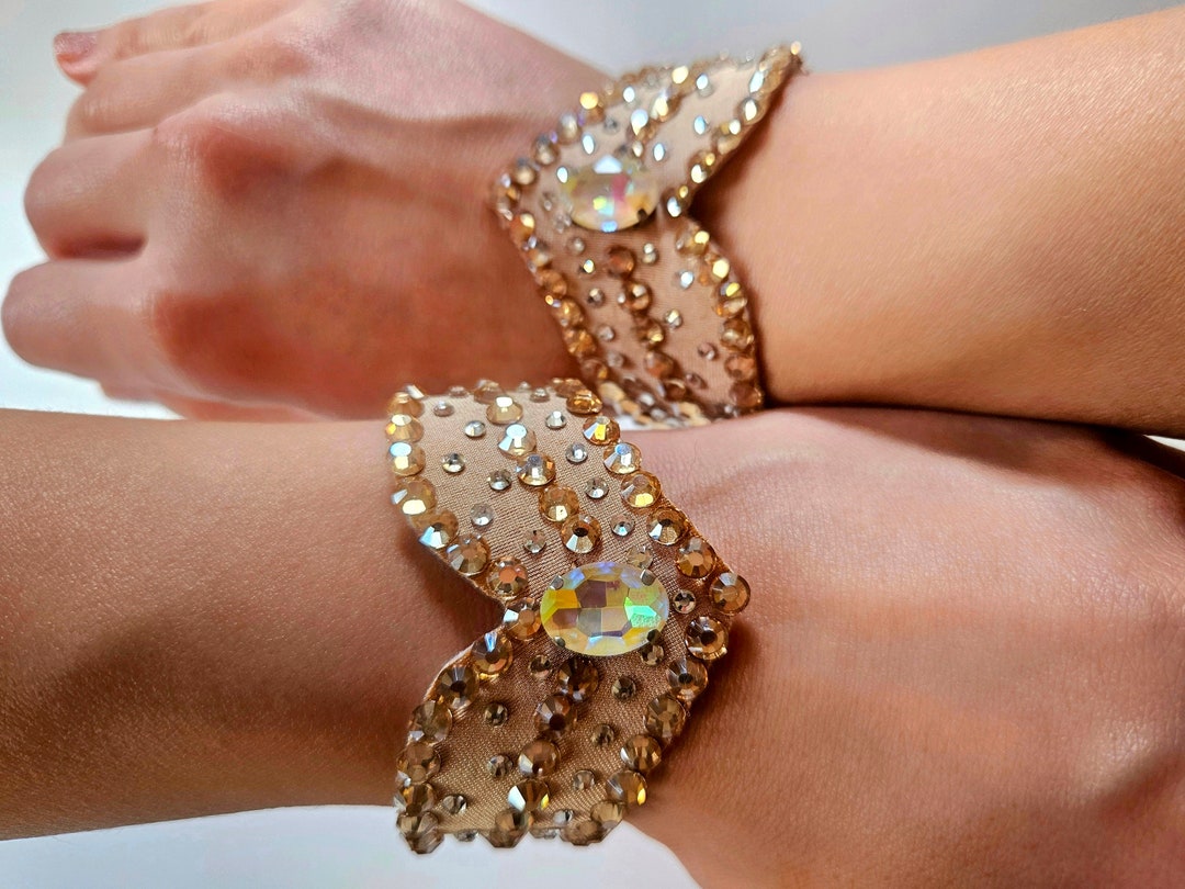 Ballroom Dance Bracelet, Embellished Gold Crystal Stones, Belly Dance ...