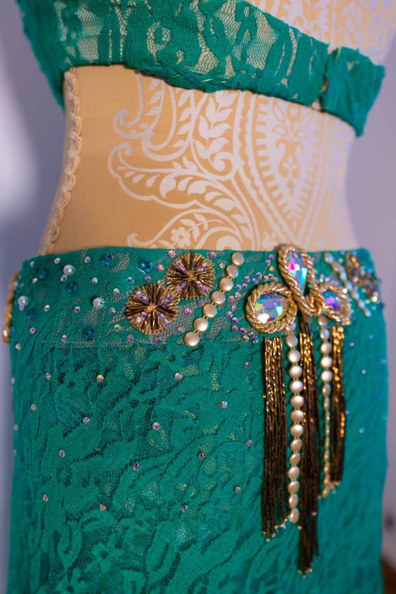 Green Blue Gold Belly Dance Costume Size S-M, Competition Dress, Stage ...