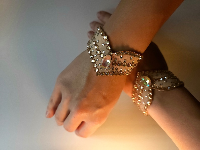 Ballroom Dance Bracelet, Embellished Gold Crystal Stones, Belly Dance ...