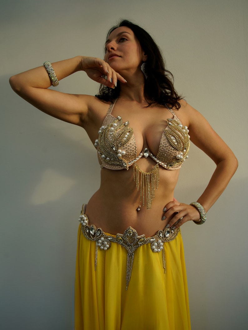 Crystal Gold Belly Dance Costume. Samba Carnival Costume. Crystal Bra. Festival Costume ...