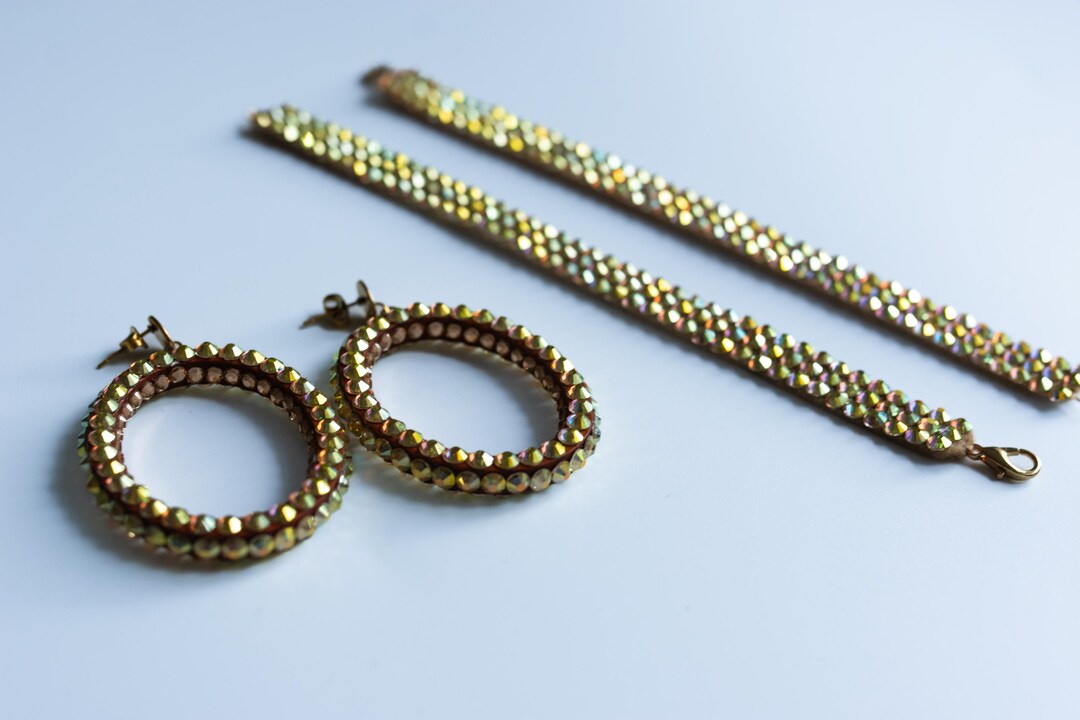 Gold Crystal Dance Jewelry Set, Bracelets and Earrings - Etsy