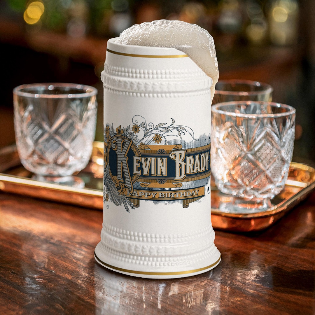 Art Deco Style Personalized Beer Stein, Customizable Vintage Beer Mug ...
