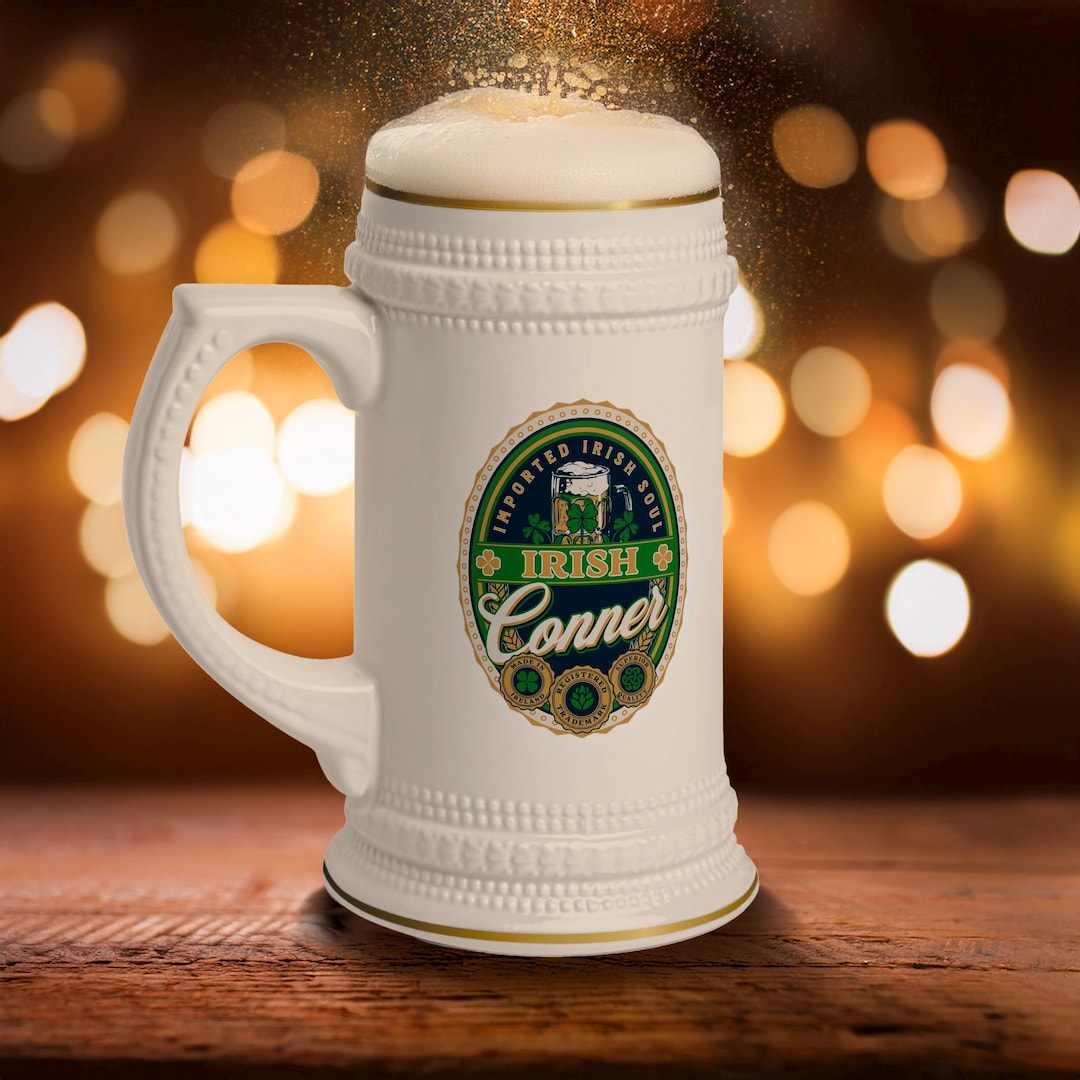 Personalized Ceramic Beer Stein - Vintage-style Irish Beer Mug, Custom ...