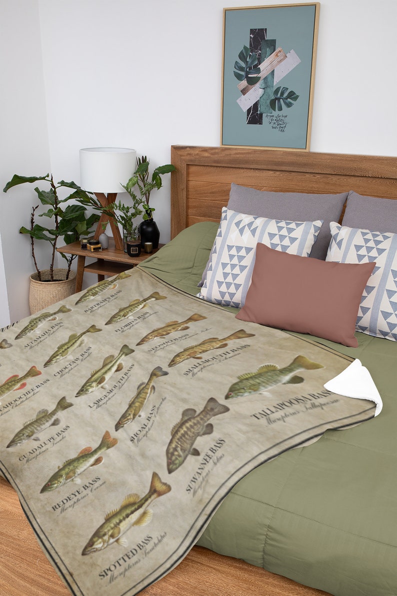 Vintage Style Bass Fish Fleece Blanket, Natural History Art Bass Lovers ...