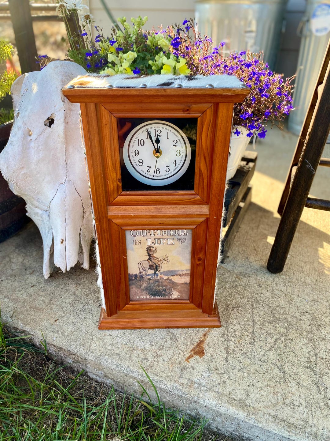 Buffalo Bill Wall Clock Western Cowhide Wooden Clock - Etsy