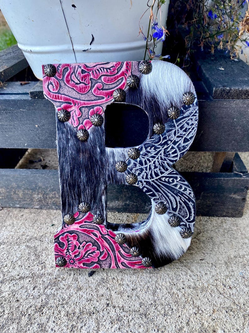 8 Letter B Cowhide & Leather Monogram Western Decor ready to Ship - Etsy