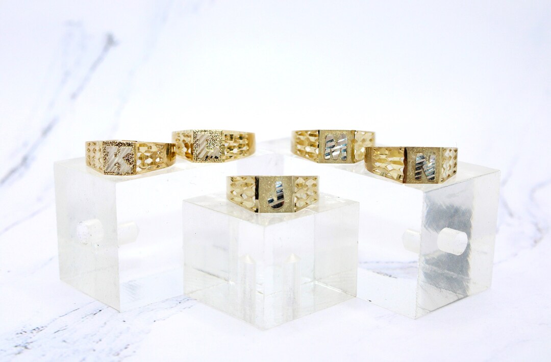 10k Gold Small Size Square Initial Ring for Boys - Etsy