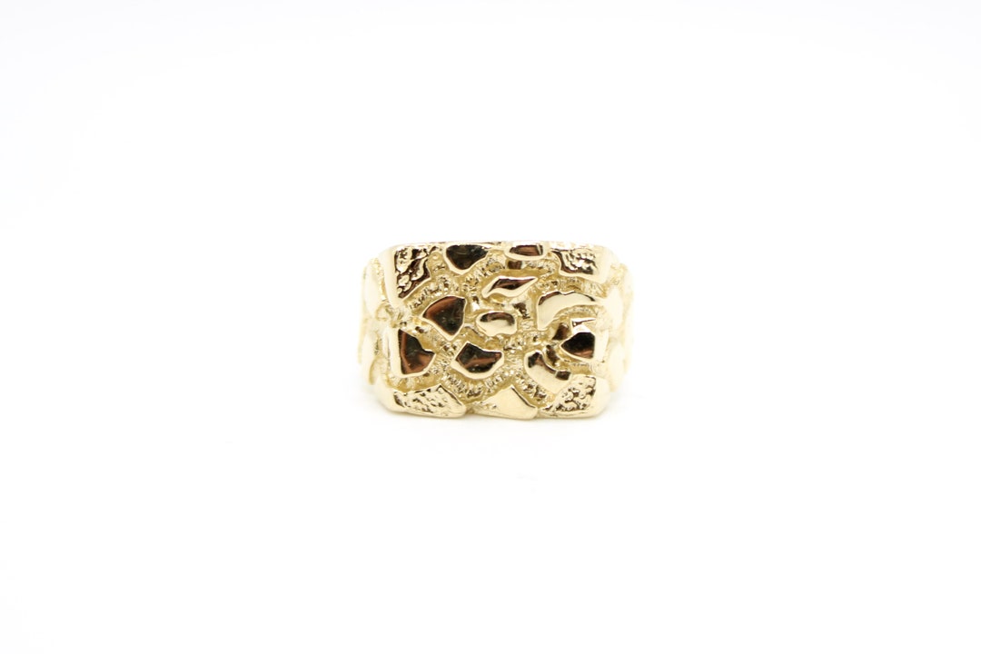 14k Gold Large Square Nugget Ring for Men - Etsy